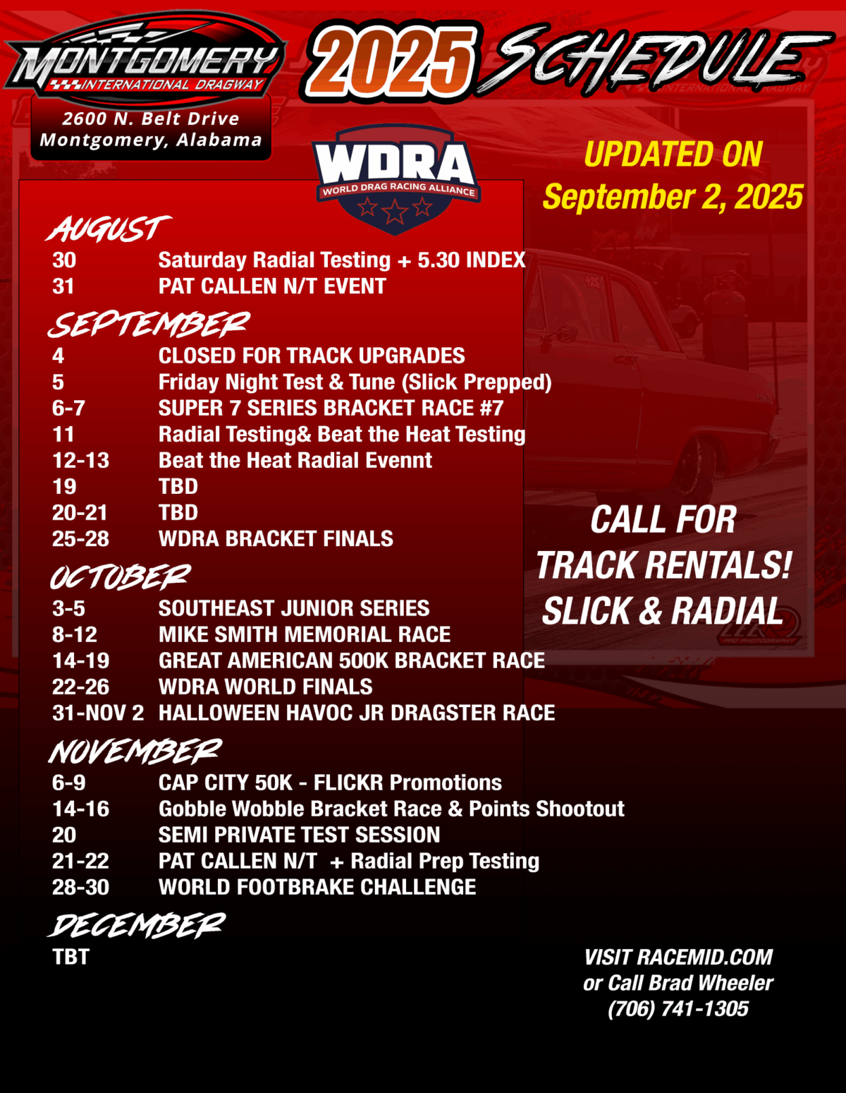 BIG SCHEDULE CHANGE! REMAINING 2025 SCHEDULE - RaceMid2025